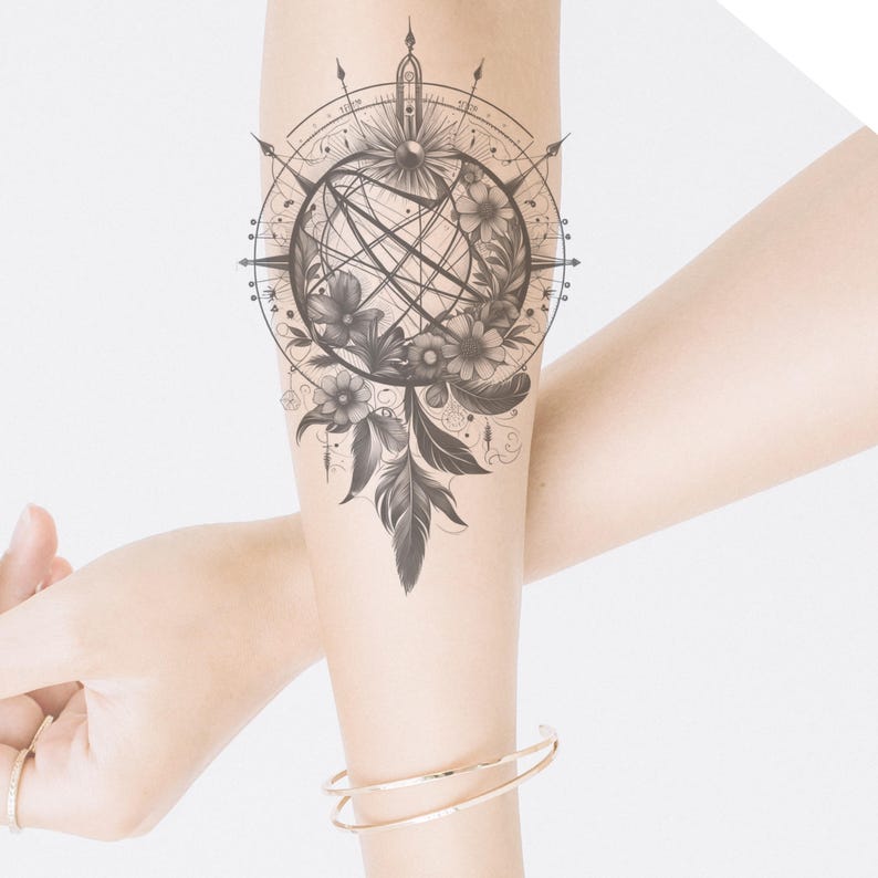 Flowers Tattoo Design.compass Tattoo Design. Feather Tattoo Design ...