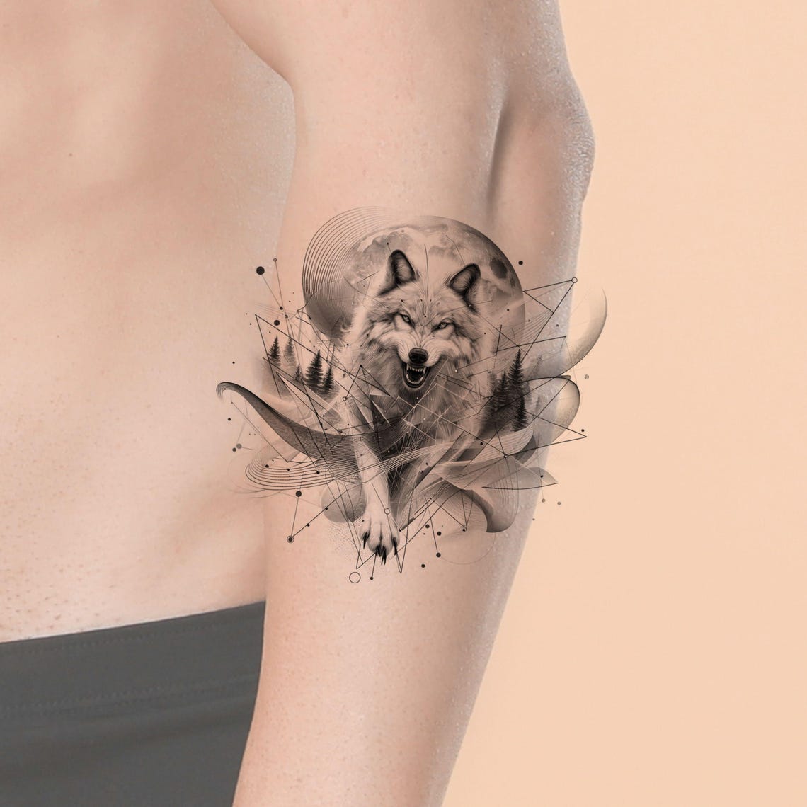 Angry Wolf Tattoo Design: Printable Geometric Template (instant ...