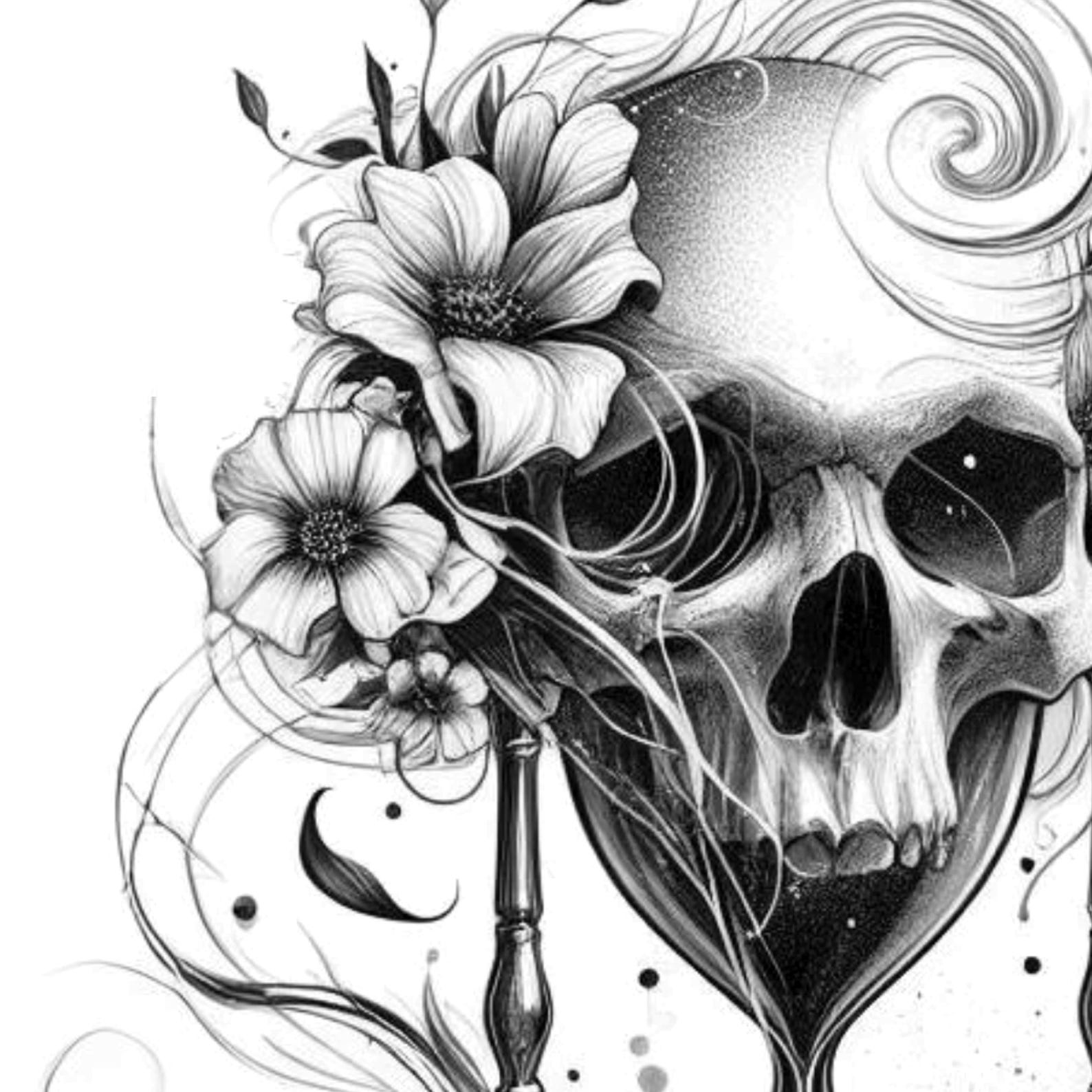 Skull Tattoo Design. Hourglass Tattoo Design. Flowers Tattoo Design ...