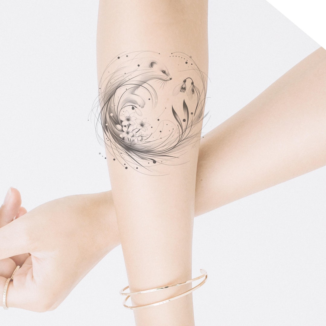 Snowdrop Flower & Weasel Tattoo Design (digital Download) - Etsy