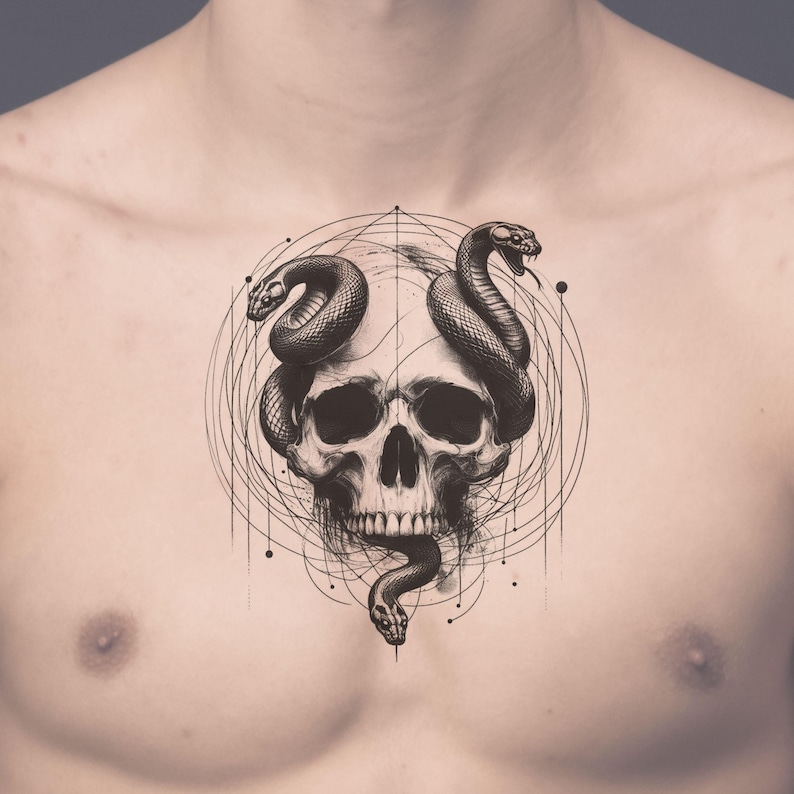 Skull & Snake Tattoo Design: Printable Template (instant Download) - Etsy