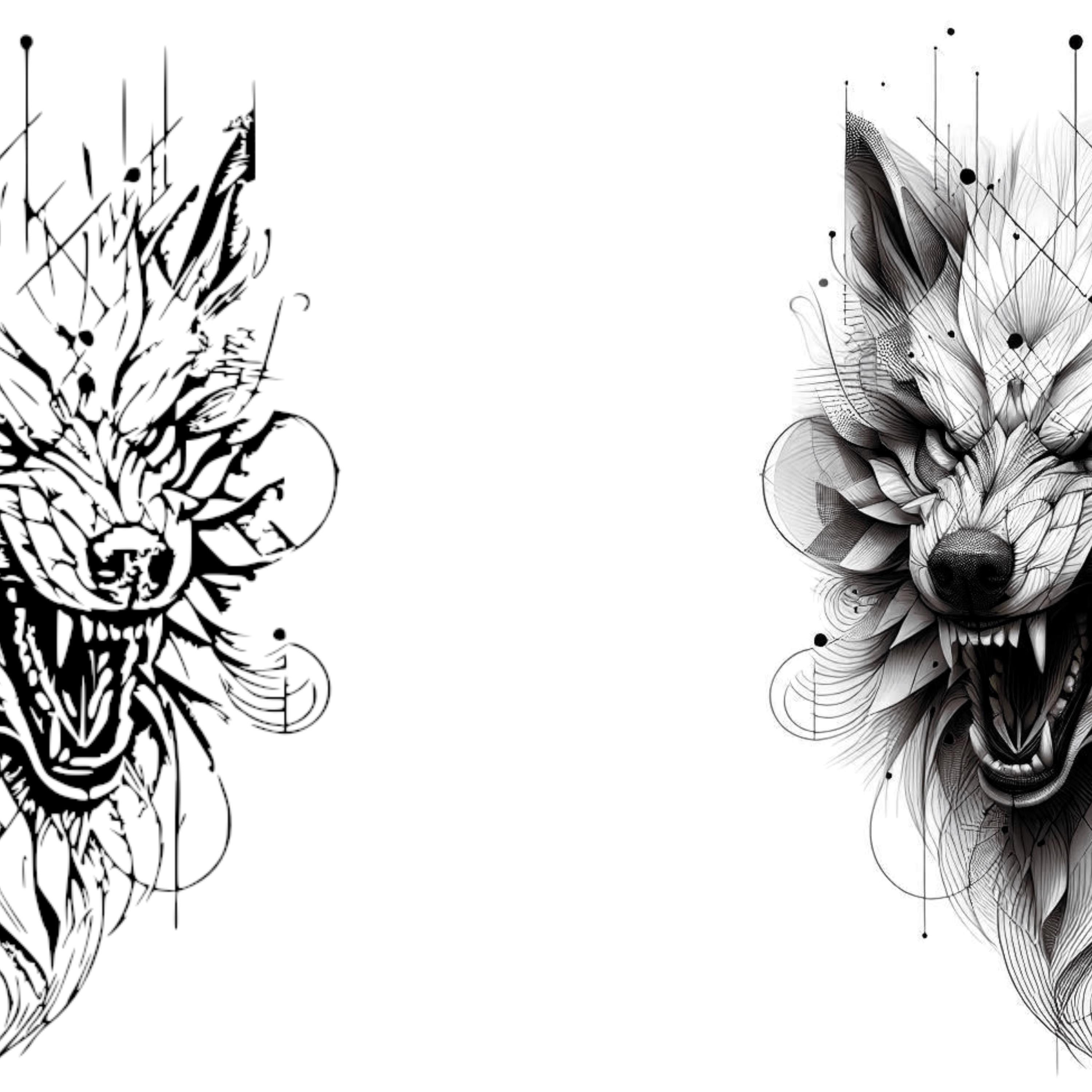 Angry Wolf Tattoo Design: Printable Template (instant Download) - Etsy