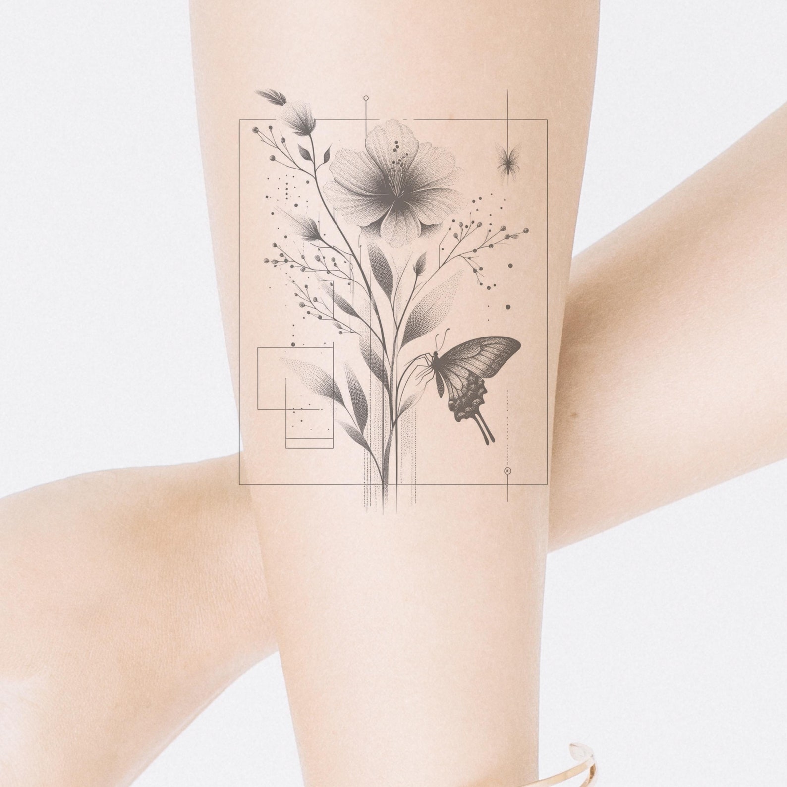 Butterfly & Flower Tattoo Design: Printable Template (instant Download ...