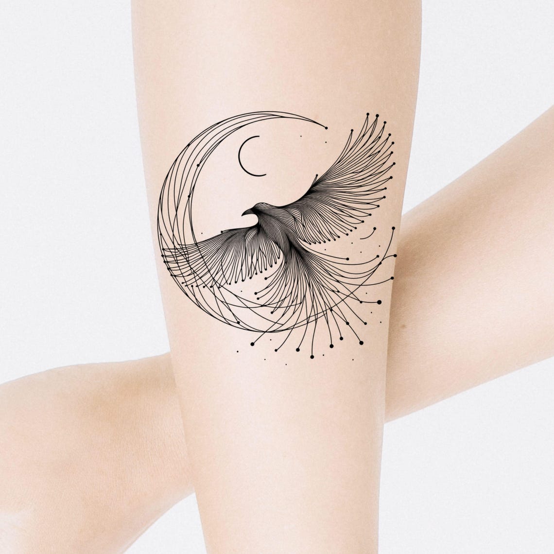 Raven Tattoo Design - Moon Tattoo Design - Bird Tattoo Design - Custom ...