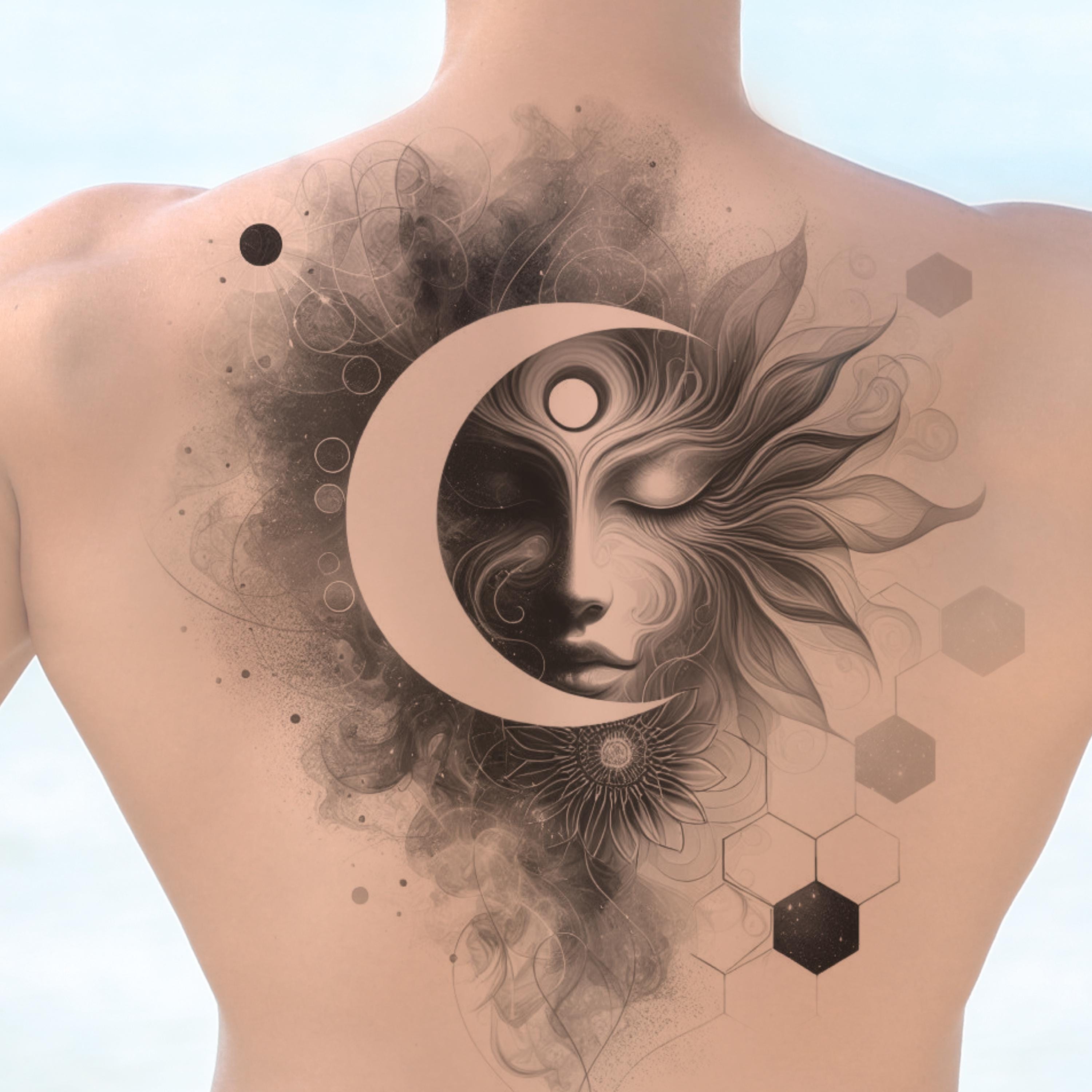 Woman Face Tattoo. Moon Tattoo. Fulmoon Tattoo. Face Tattoo.woman ...