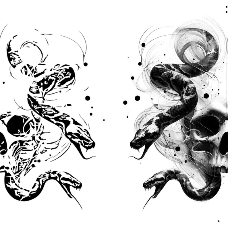 Skull & Snake Tattoo Design: Printable Template (instant Download) - Etsy
