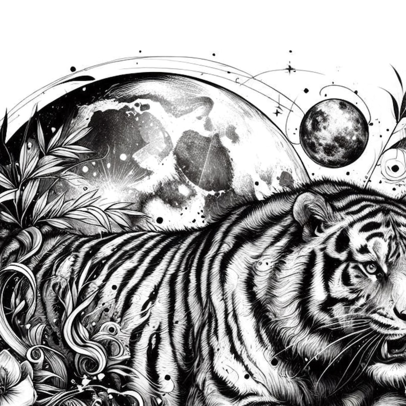 Tiger and Moon Tattoo Design: Printable Tattoo (instant Download ...