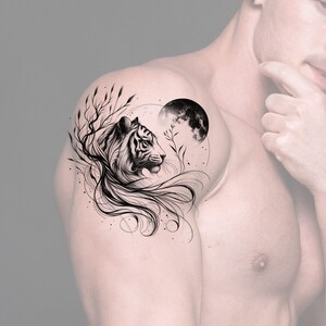 Tiger Moon Tattoo Design: Printable Tattoo Template (instant Download ...