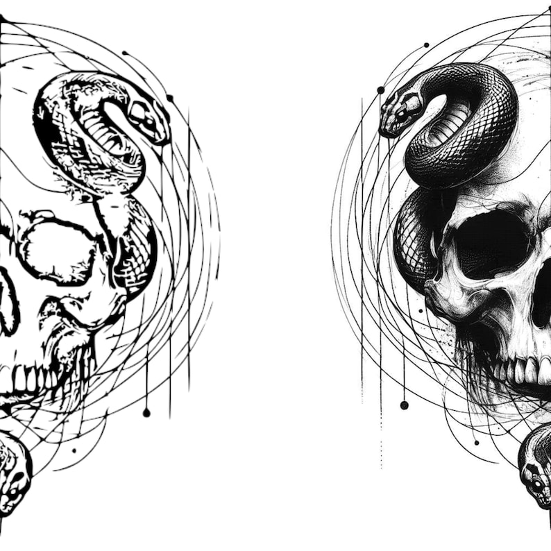 Skull & Snake Tattoo Design: Printable Template (instant Download) - Etsy