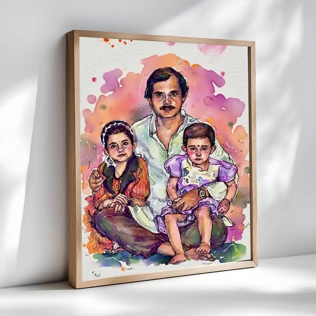 Portrait of 3, Custom Family Painting From Old Photo, Personalized ...