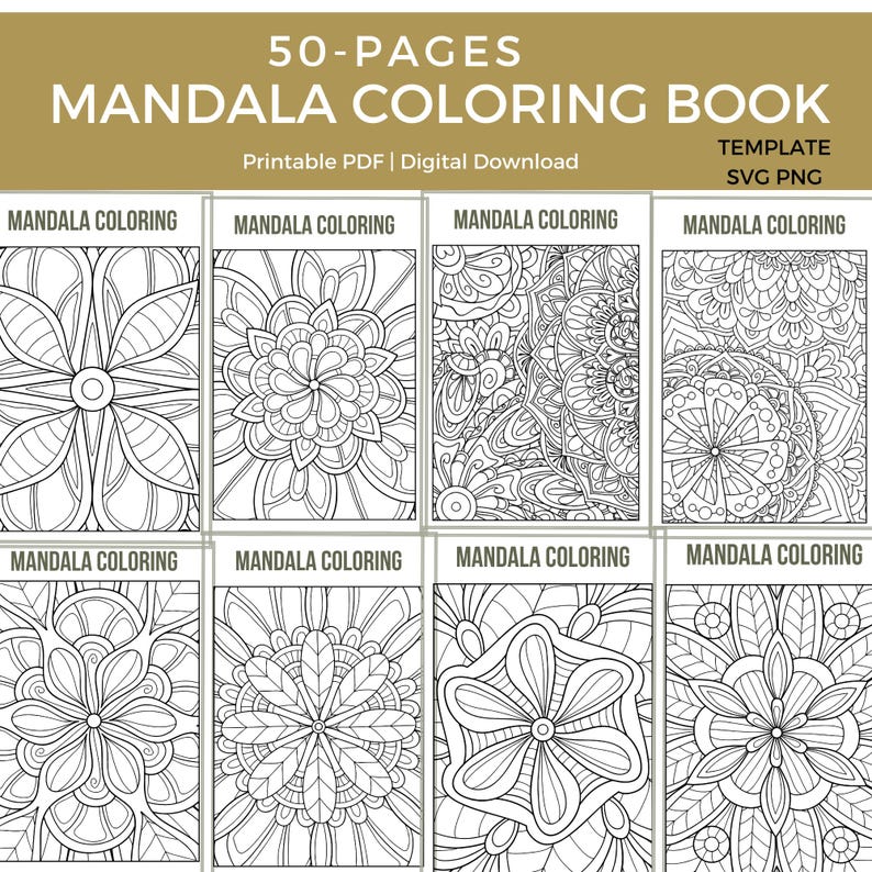 50 Page Printable Mandala Coloring Book Printable Adult Coloring Pages ...