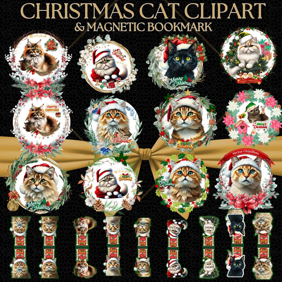 9 Cute Cat Magnetic Bookmark SVG PNG Template With Furry Sticker Cat ...