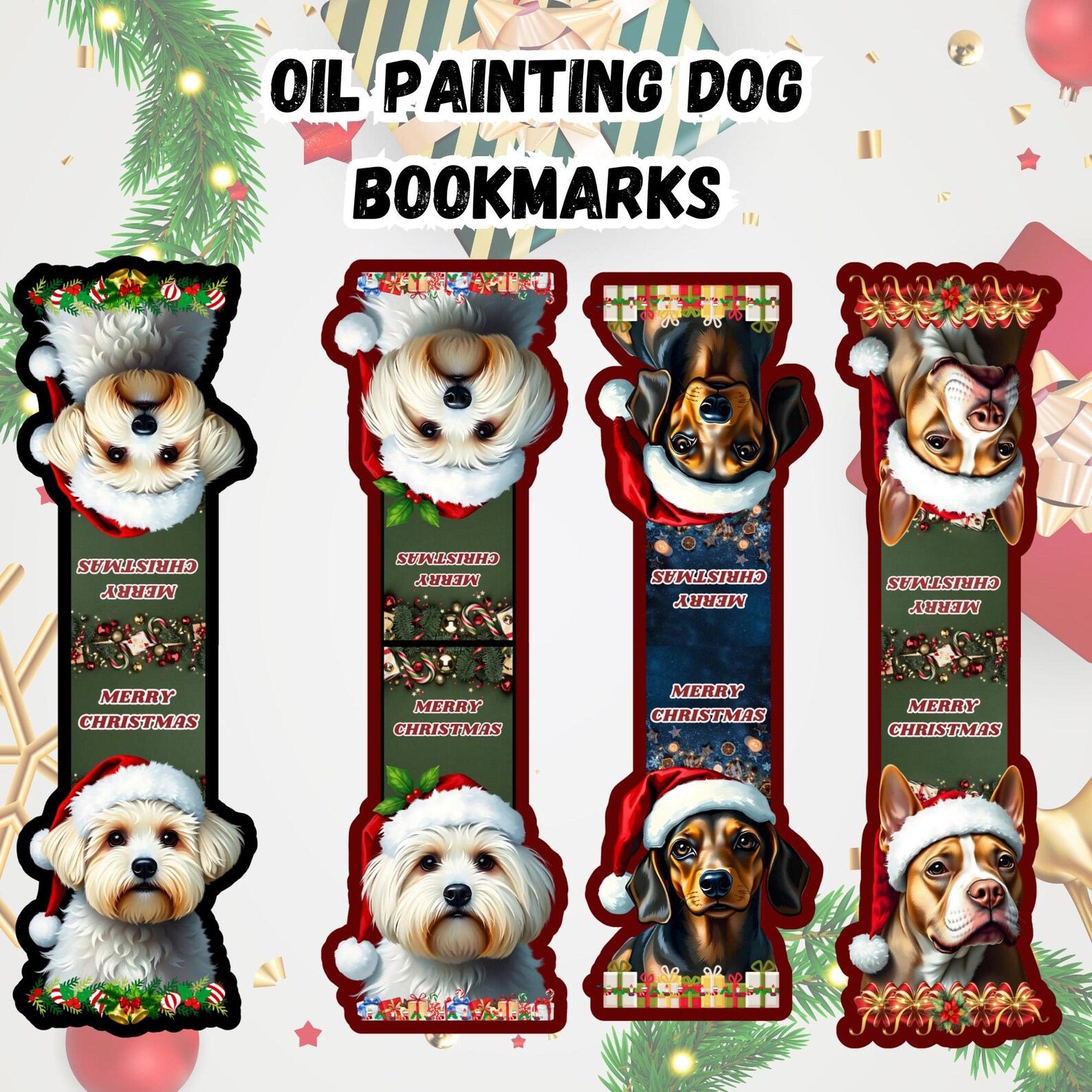 Printable Dog Christmas SVG Magnetic Bookmark PNG SVG for Teachers ...