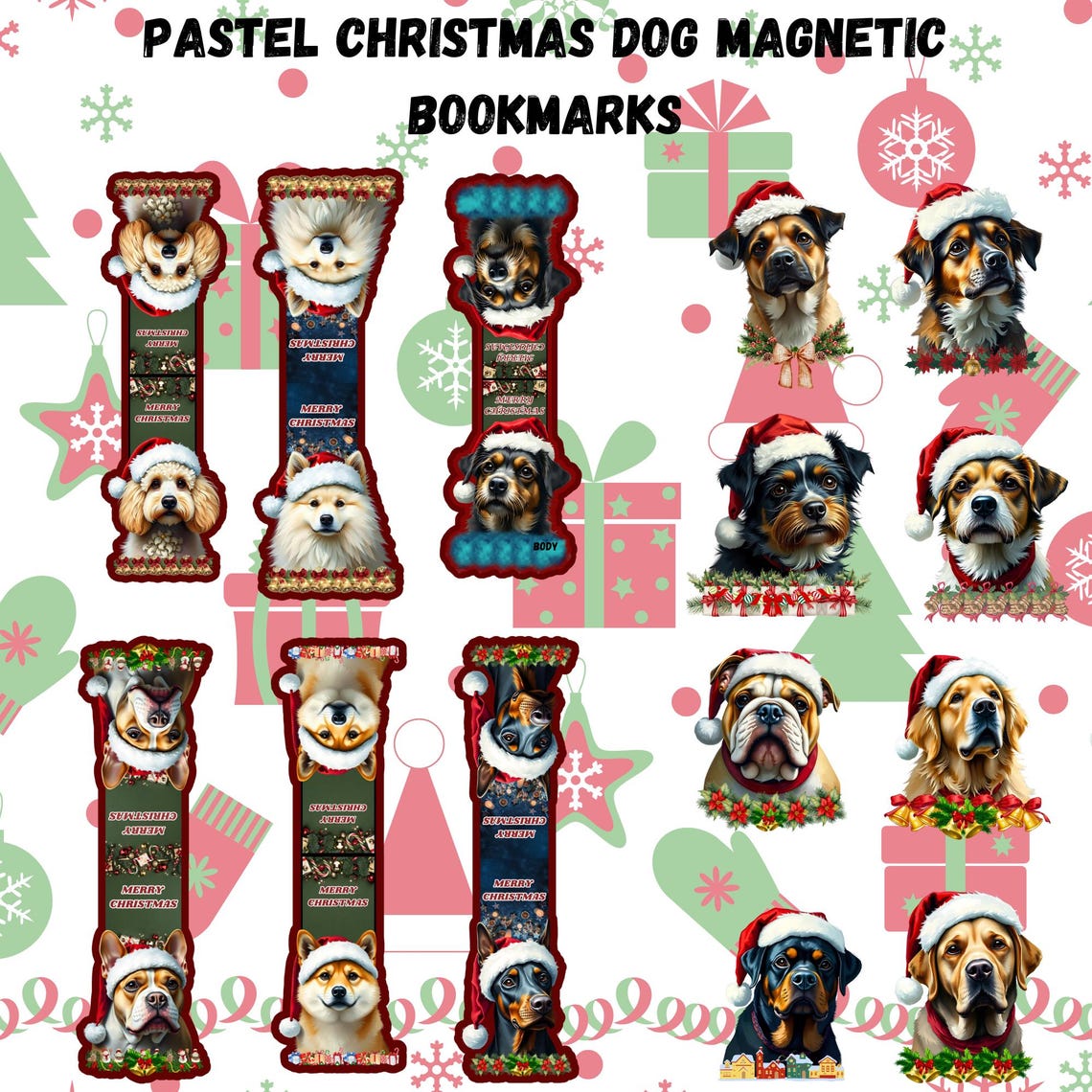 Printable Dog Christmas SVG Magnetic Bookmark PNG SVG for Teachers ...