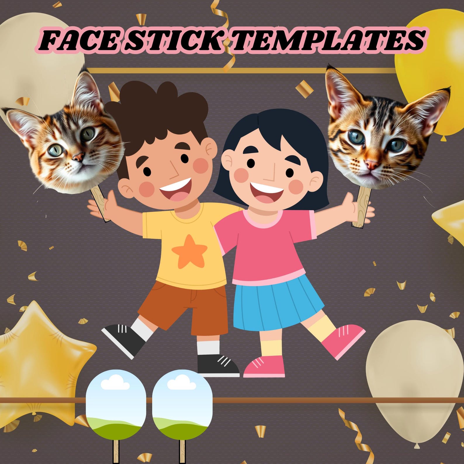Personalized Face Stick Template: Custom Photo Party Props (digital ...