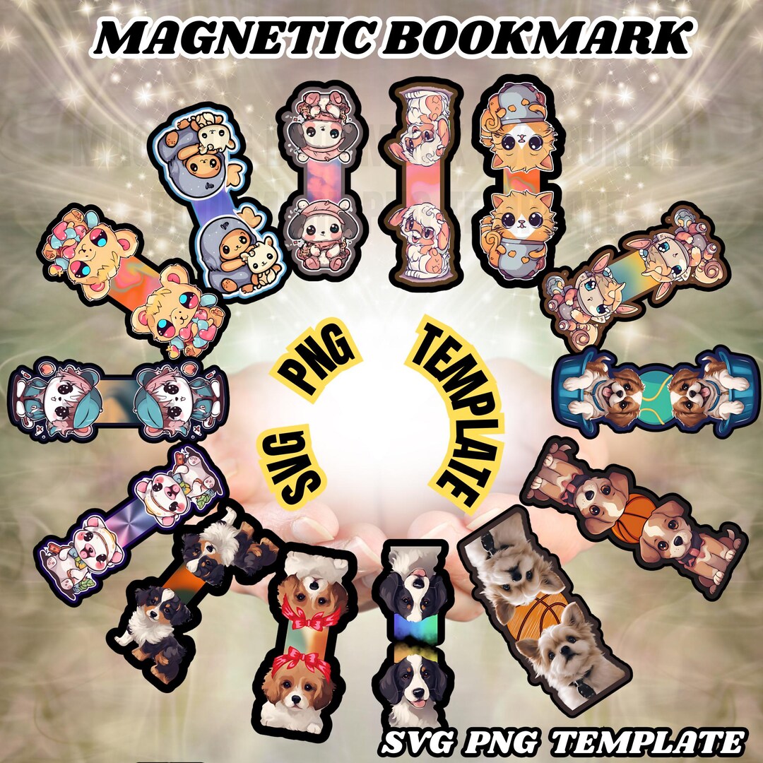 Cute Cartoon Dog Magnetic Bookmarks PNG SVG Template Book Gifts Set ...