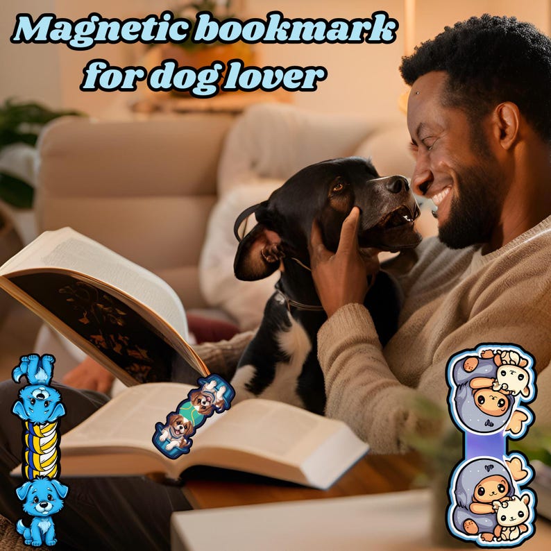 Cartoon Dog Magnetic Bookmark SVG PNG: Modern Book Page Holder (digital ...