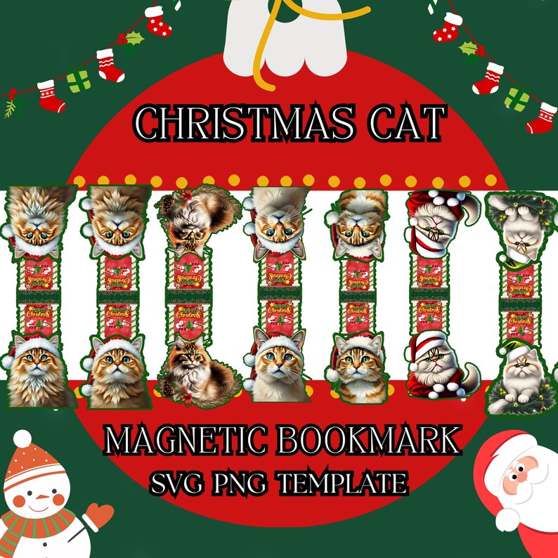 9 Cute Cat Magnetic Bookmark SVG PNG Template With Furry Sticker Cat ...