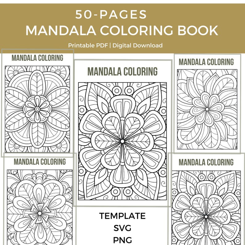 50 Page Printable Mandala Coloring Book Printable Adult Coloring Pages ...