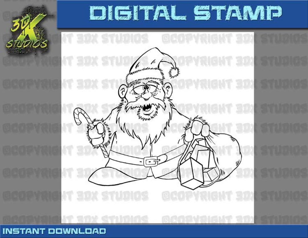 Digital Stamp Instant Download - Cartoon Santa - Etsy