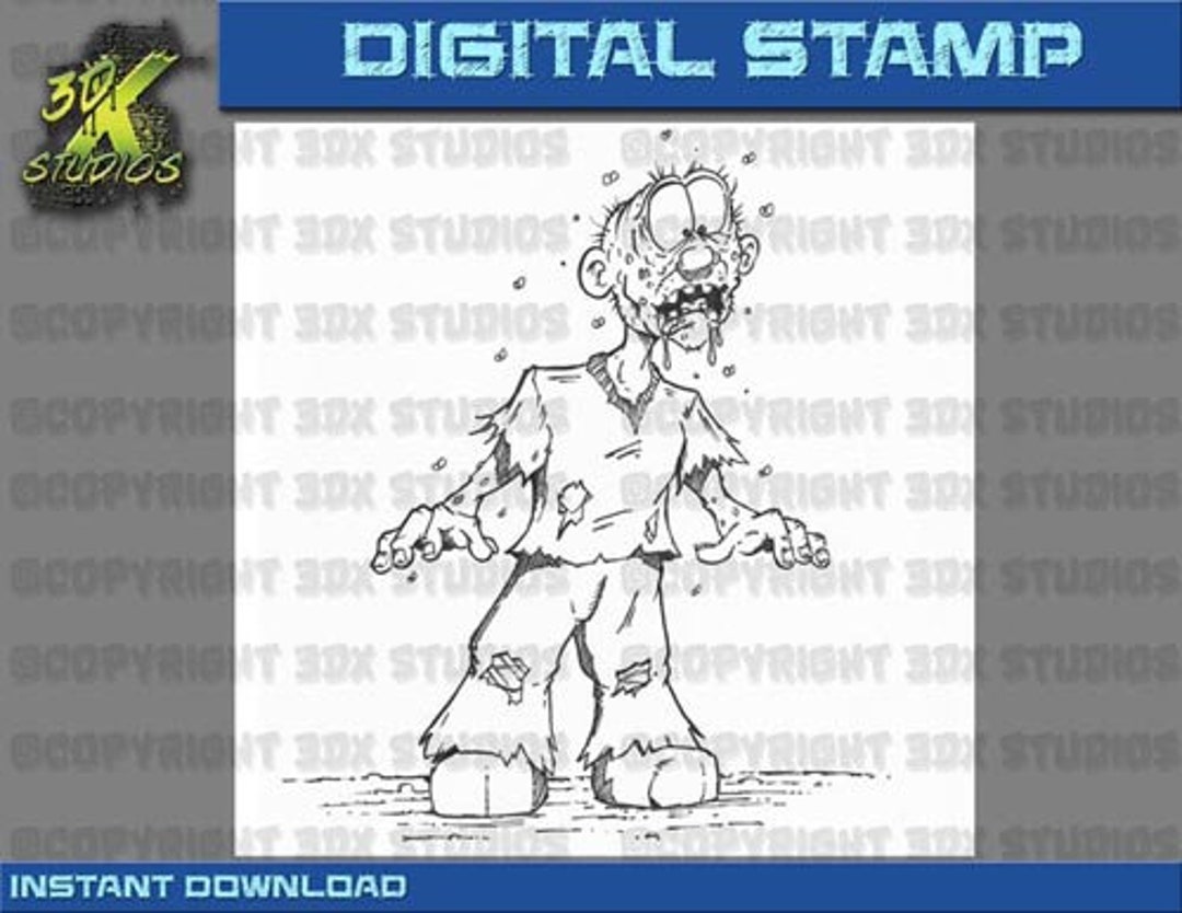 Digital Stamp Instant Download Goofy Zombie Digi - Etsy