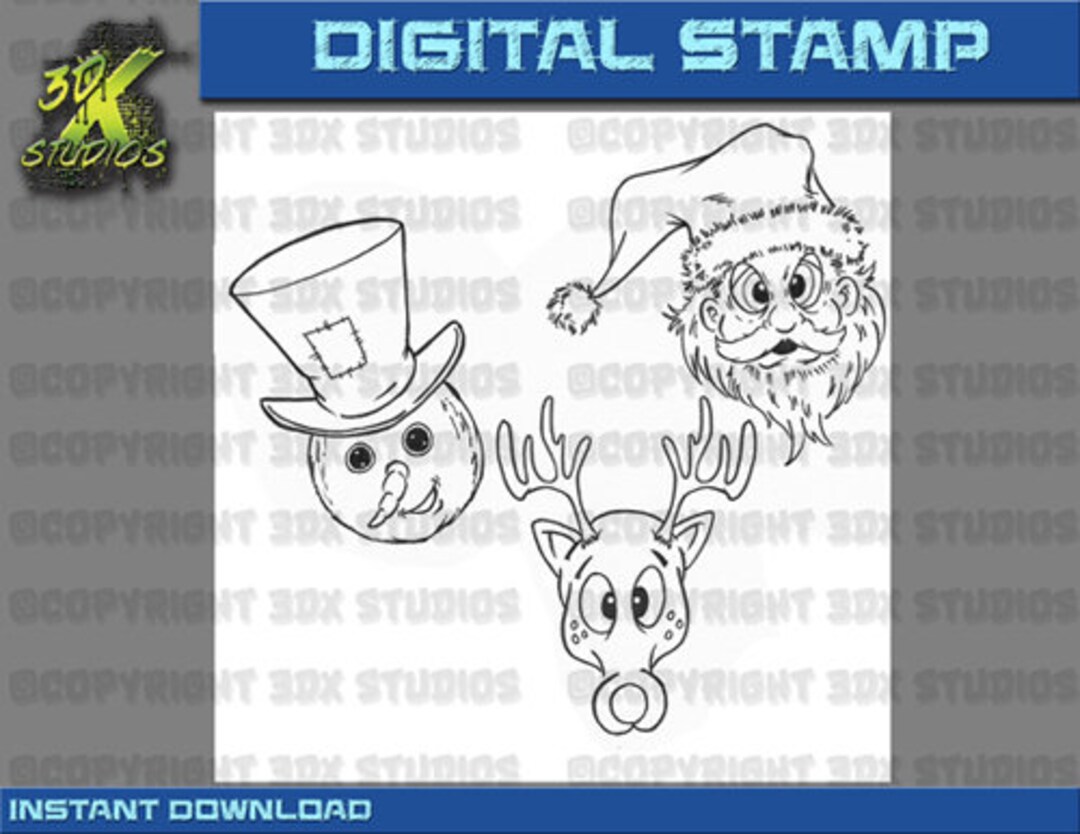 Digital Stamp Instant Download - Christmas Heads and Blank Gift Tags ...