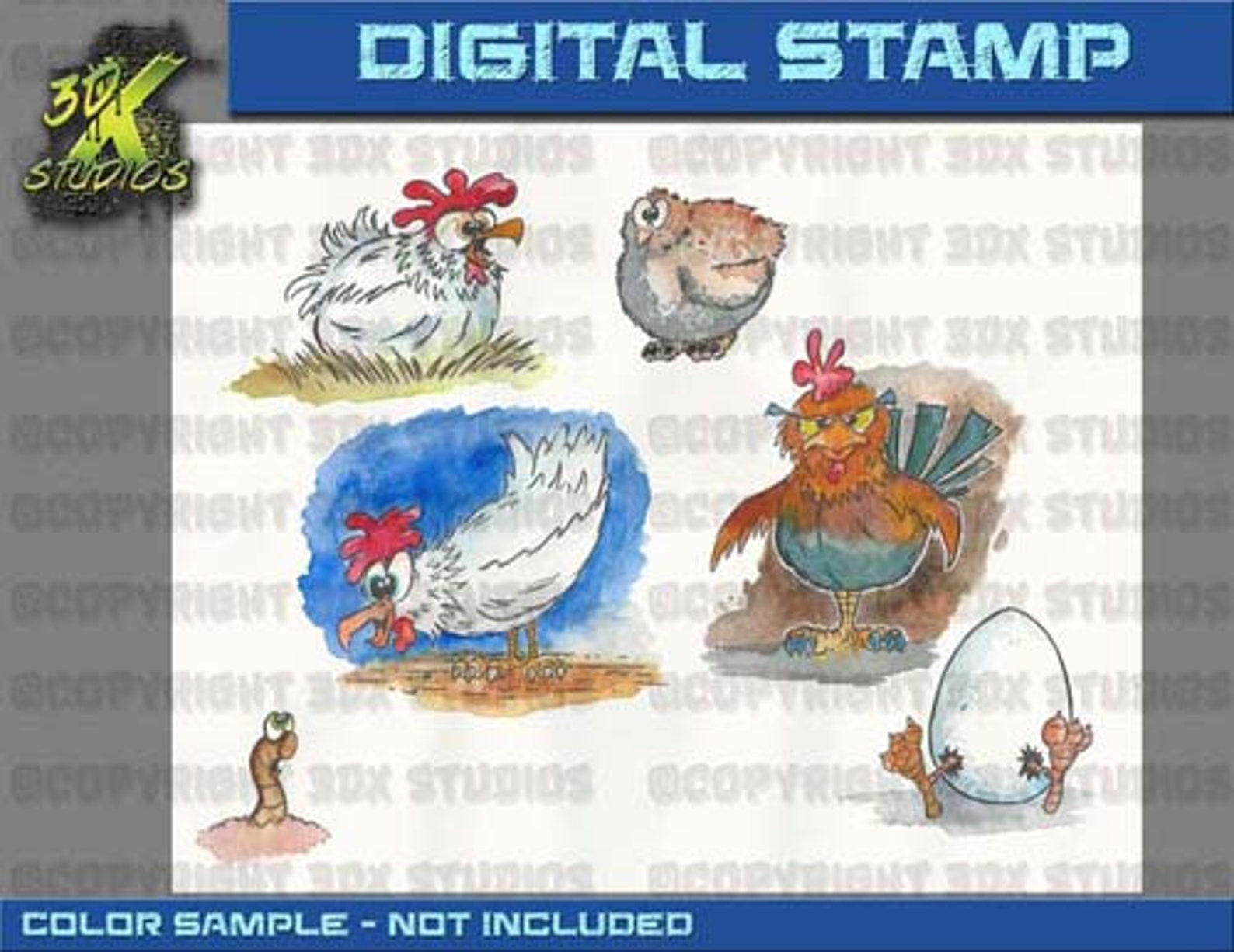 Digital Stamp Instant Download - Cartoon Chickens Digi - Etsy