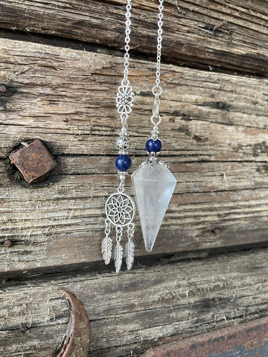 Rock Crystal and Handcrafted Lapis Lazuli Divinatory Pendulum, Quartz ...