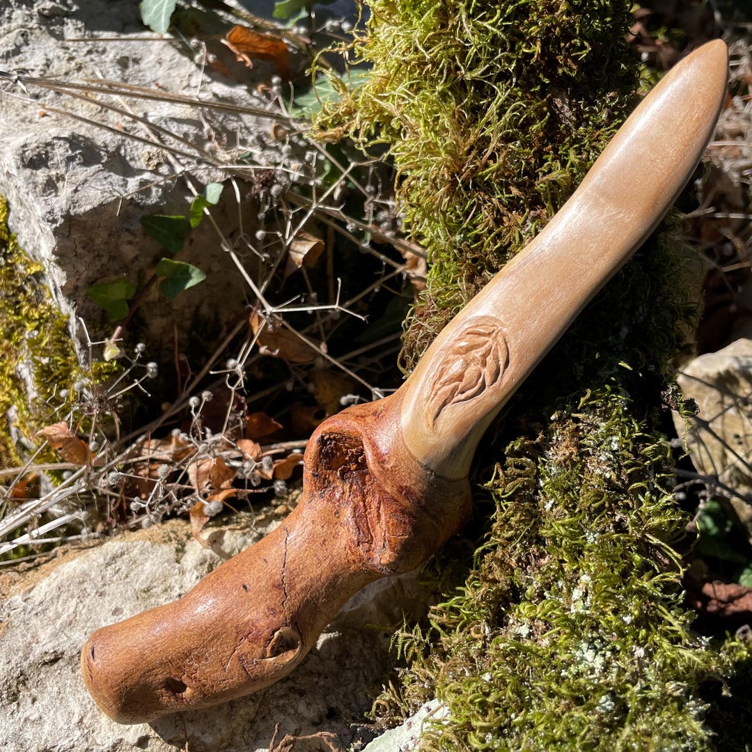 Athamé in Oak Root Wood Spirit of Hand Carved Wood, Ritual Knife, Wicca ...