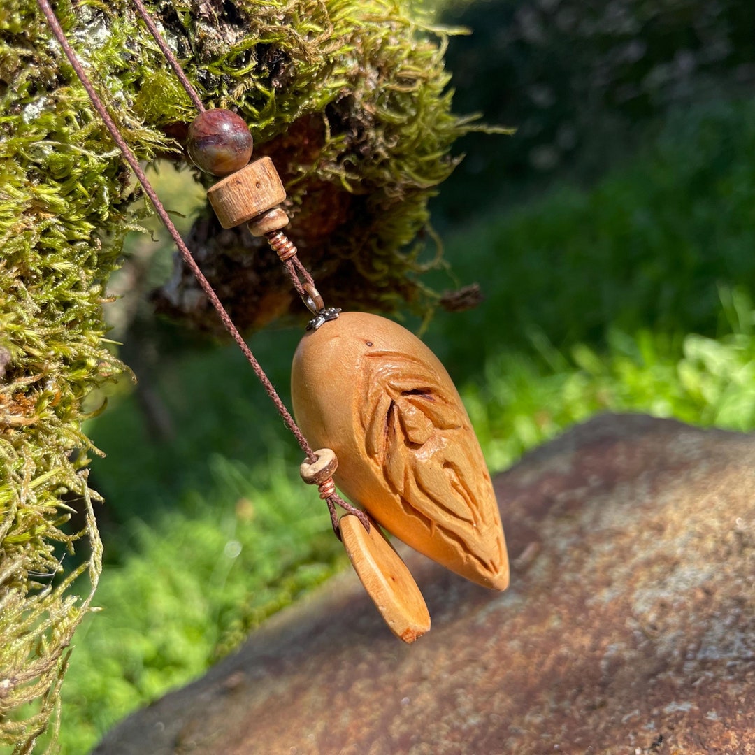 Oak Root Wood Pendulum, Hand-carved Wood Spirit, Divinatory Pendulum ...