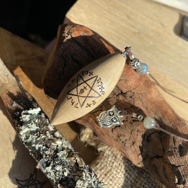 Hand-carved Oak Wood Pendulum With Pentacle, Handcrafted Wooden ...
