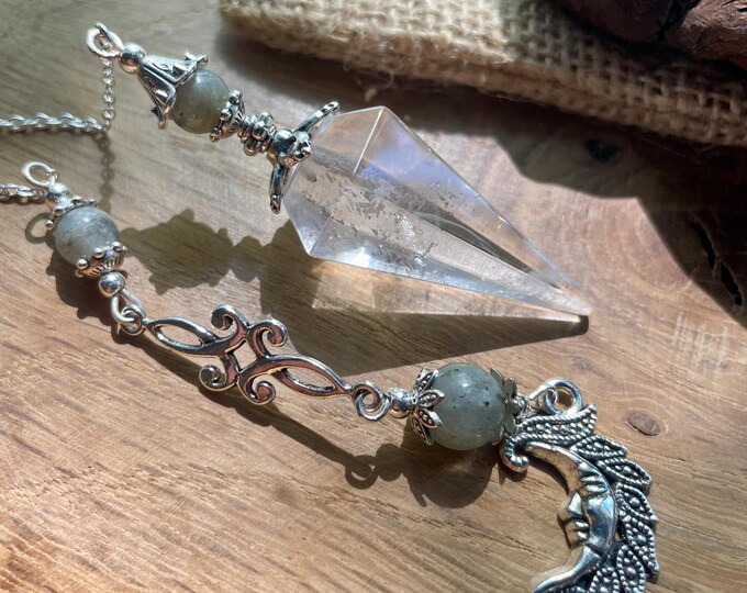 Divinatory Pendulum Quartz Crystal and Labradorite Handcrafted, Clear ...