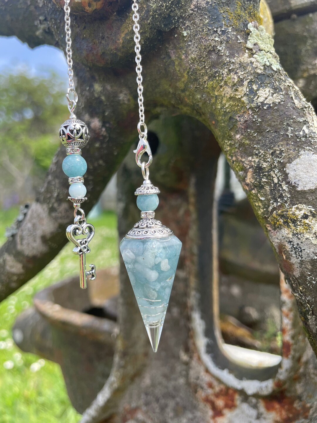 Handcrafted Aquamarine Pendulum, Divinatory Pendulum, Orgonite Pendulum ...
