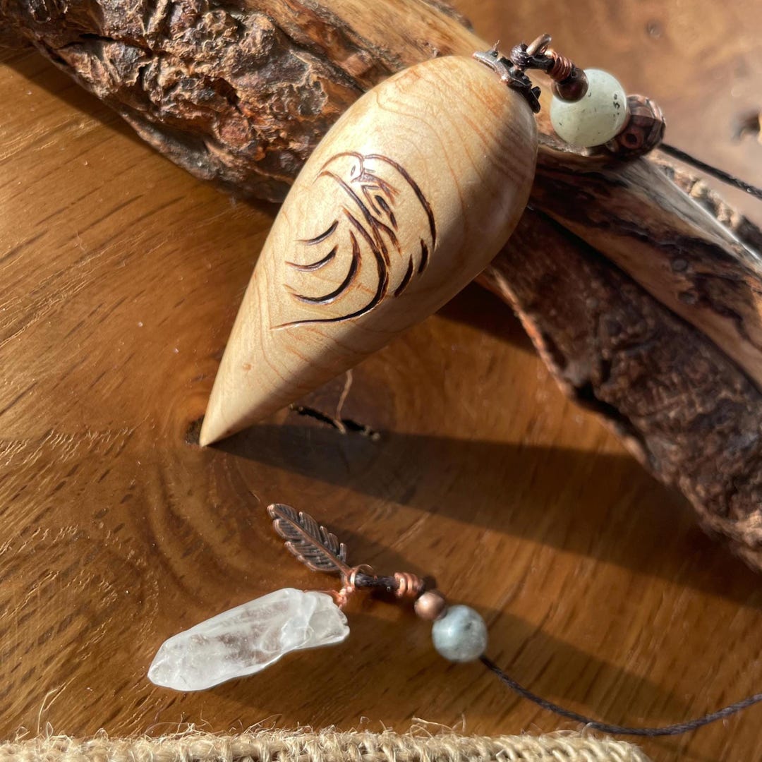 Hand-carved Juniper Wood Pendulum With Pyrographed Eagle, Handmade ...