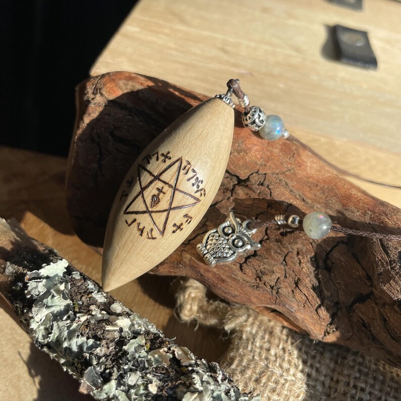 Hand-carved Oak Wood Pendulum With Pentacle, Handcrafted Wooden ...