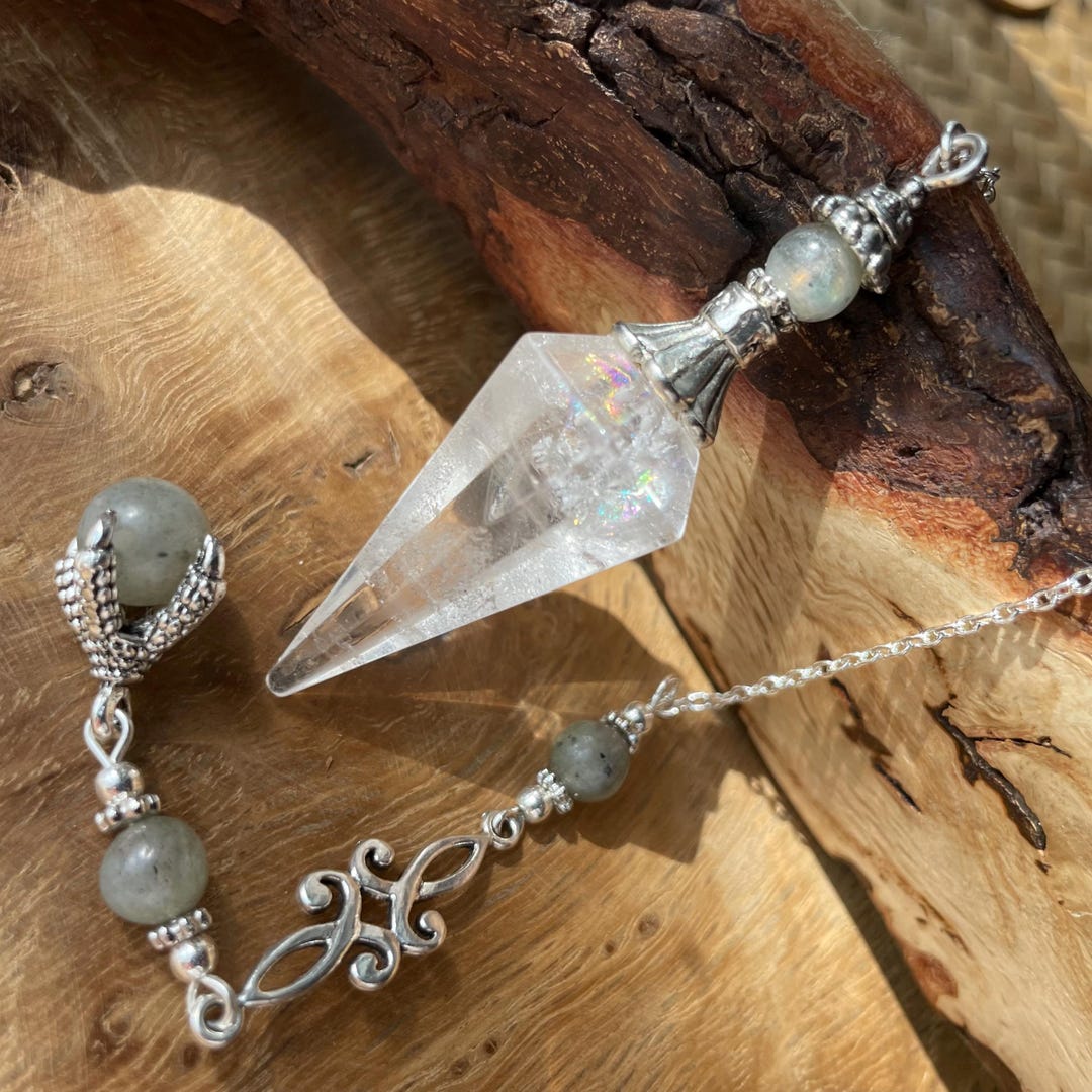 Divinatory Pendulum Quartz Crystal and Labradorite Handcrafted, Clear ...