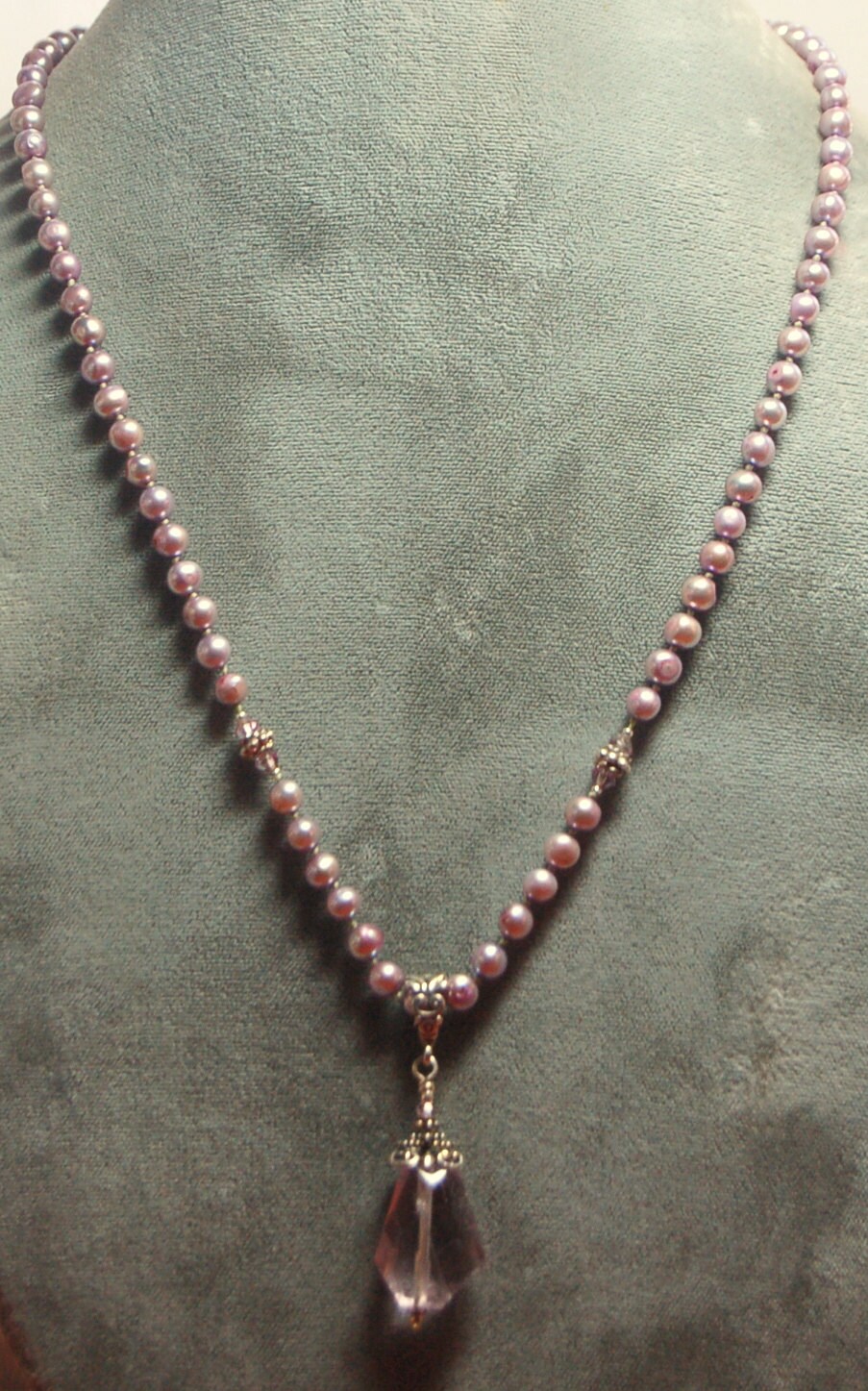 Hand Knotted Light Plum Fresh Water Pearls, Bali Sterling Silver Beads ...