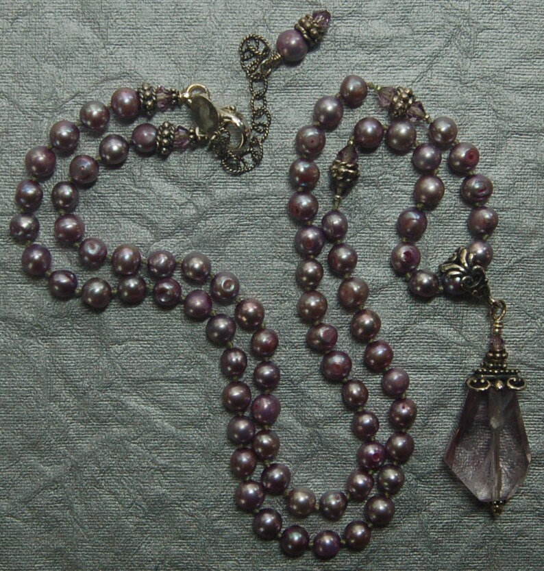 Hand Knotted Light Plum Fresh Water Pearls, Bali Sterling Silver Beads ...