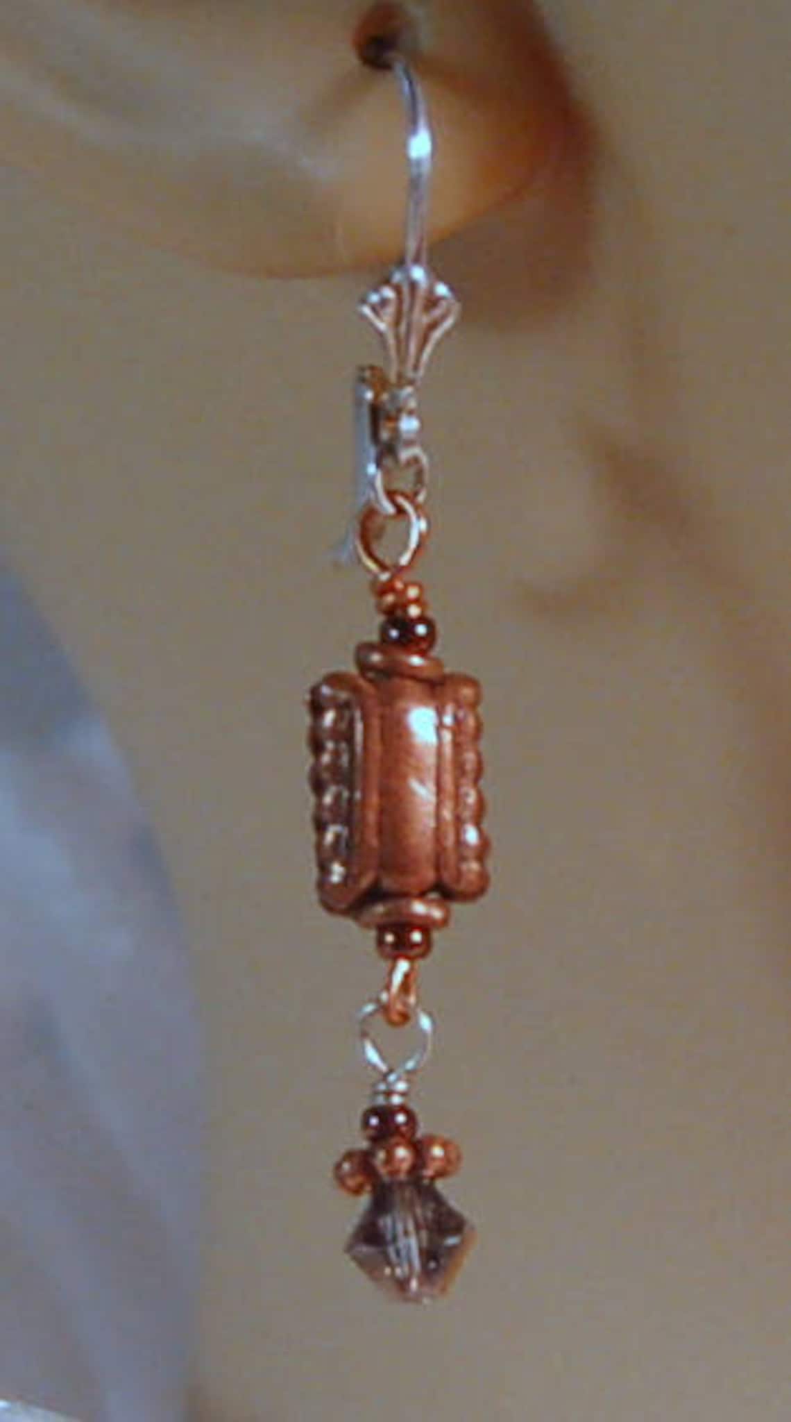 Solid Copper Beads, Swarovski Crystals and Sterling Silver Lever Back ...