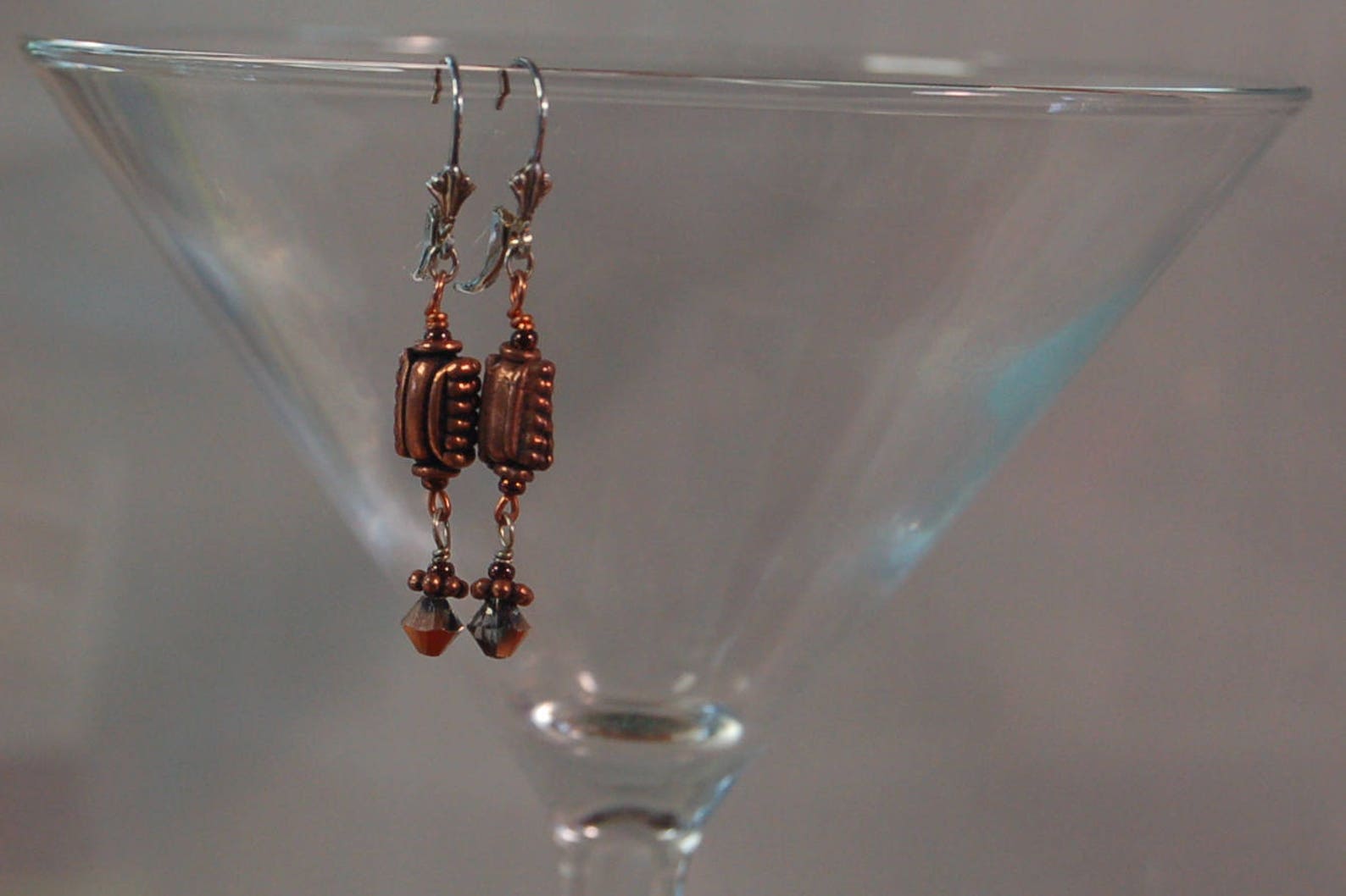 Solid Copper Beads, Swarovski Crystals and Sterling Silver Lever Back ...