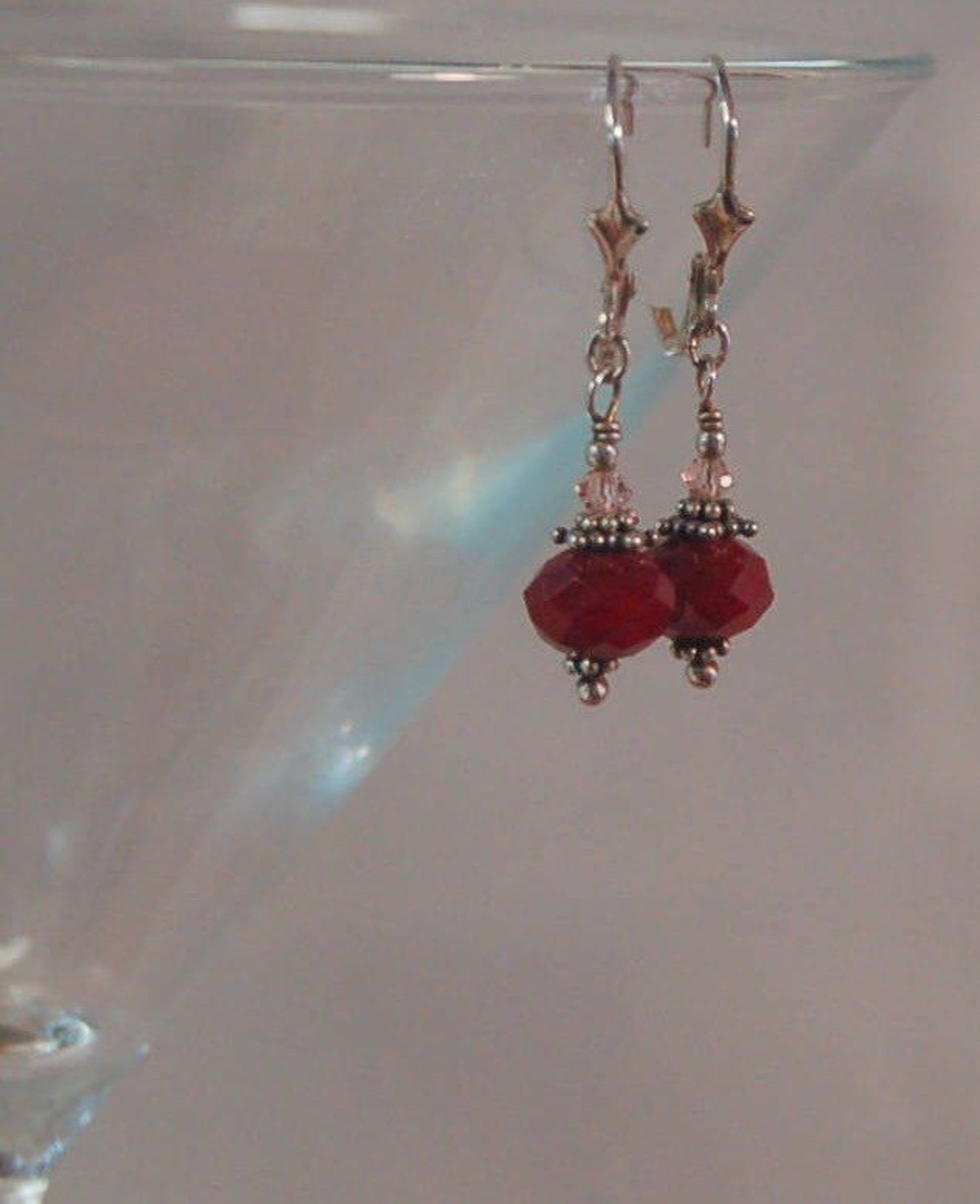 Dark Red Quartz Gemstone, Crystal and Bali Sterling Silver Beaded Lever ...