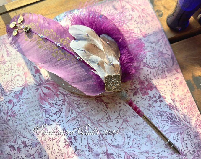 Fuschia GOLDEN WATERLILY Winged Enchantment Feather Quill Pen - Dip Pen ...