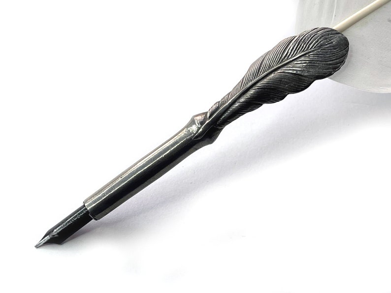 Lovely Vintage Pewter Dip Pen & Hand Painted Quill - Etsy