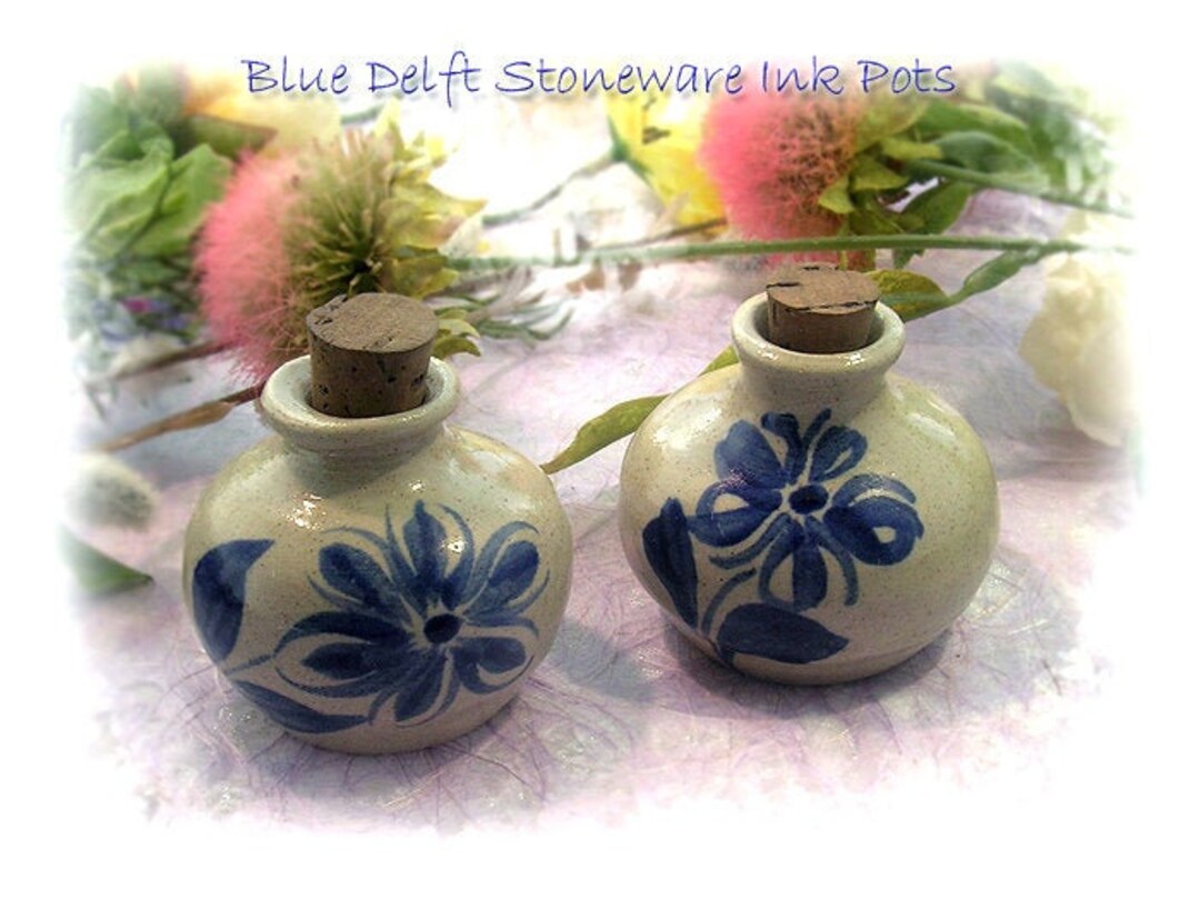 Handcrafted DELFT BLUE Stoneware Ink Pot - Floral - Etsy