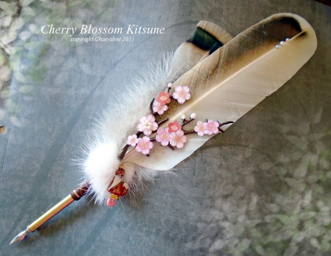 Cherry Blossom KITSUNE Fox Totem Artisan Crafted Feather Quill Pen - Etsy