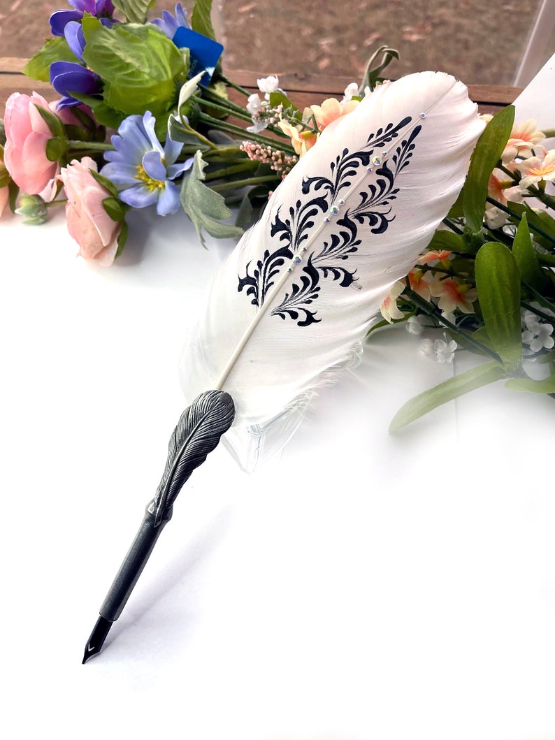 Lovely Vintage Pewter Dip Pen & Hand Painted Quill - Etsy