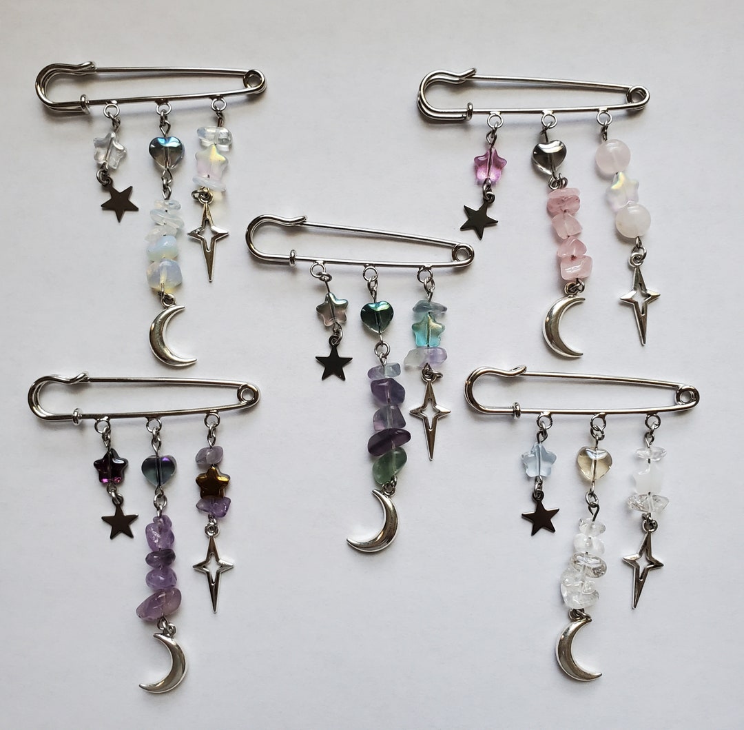 Crystal Y2K Safety Pin Bag Charms With Cute Glass Star Beads | Amethyst ...