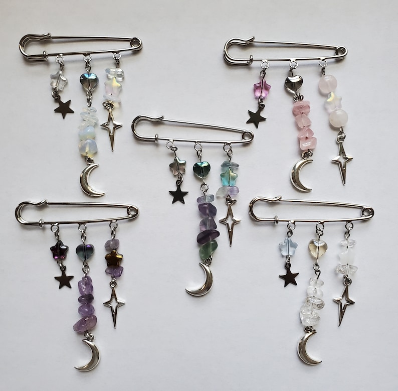Crystal Y2K Safety Pin Bag Charms With Cute Glass Star Beads Amethyst ...