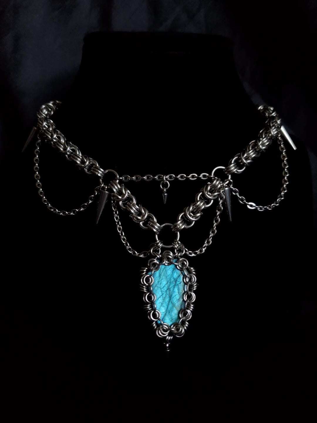 Fantasy Inspired Coffin Labradorite Chainmail Chunky Spiked Handmade ...