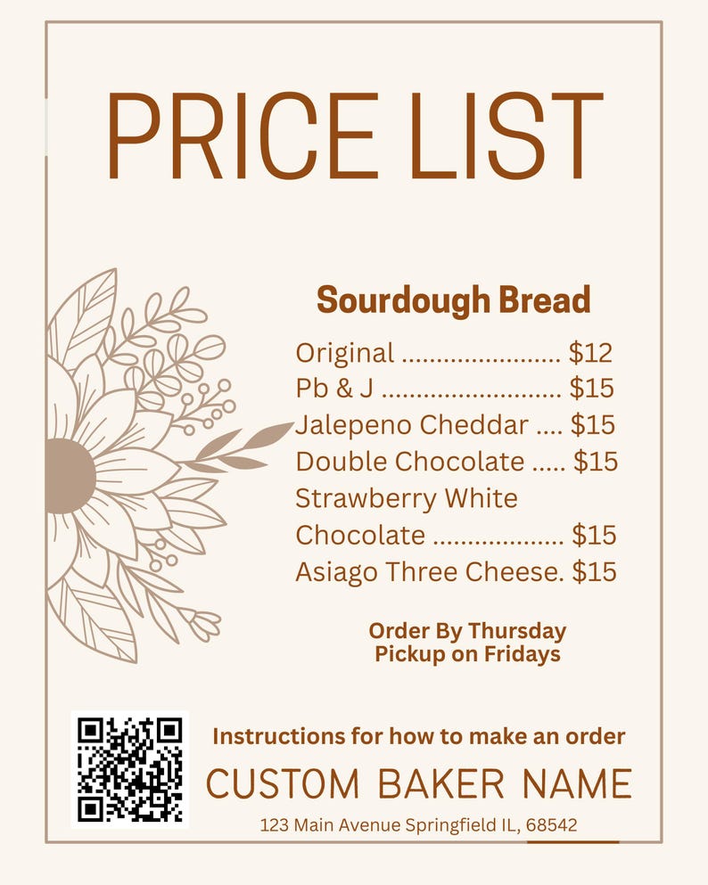 Customizable Bakery Price List Template – Perfect for Social Media ...